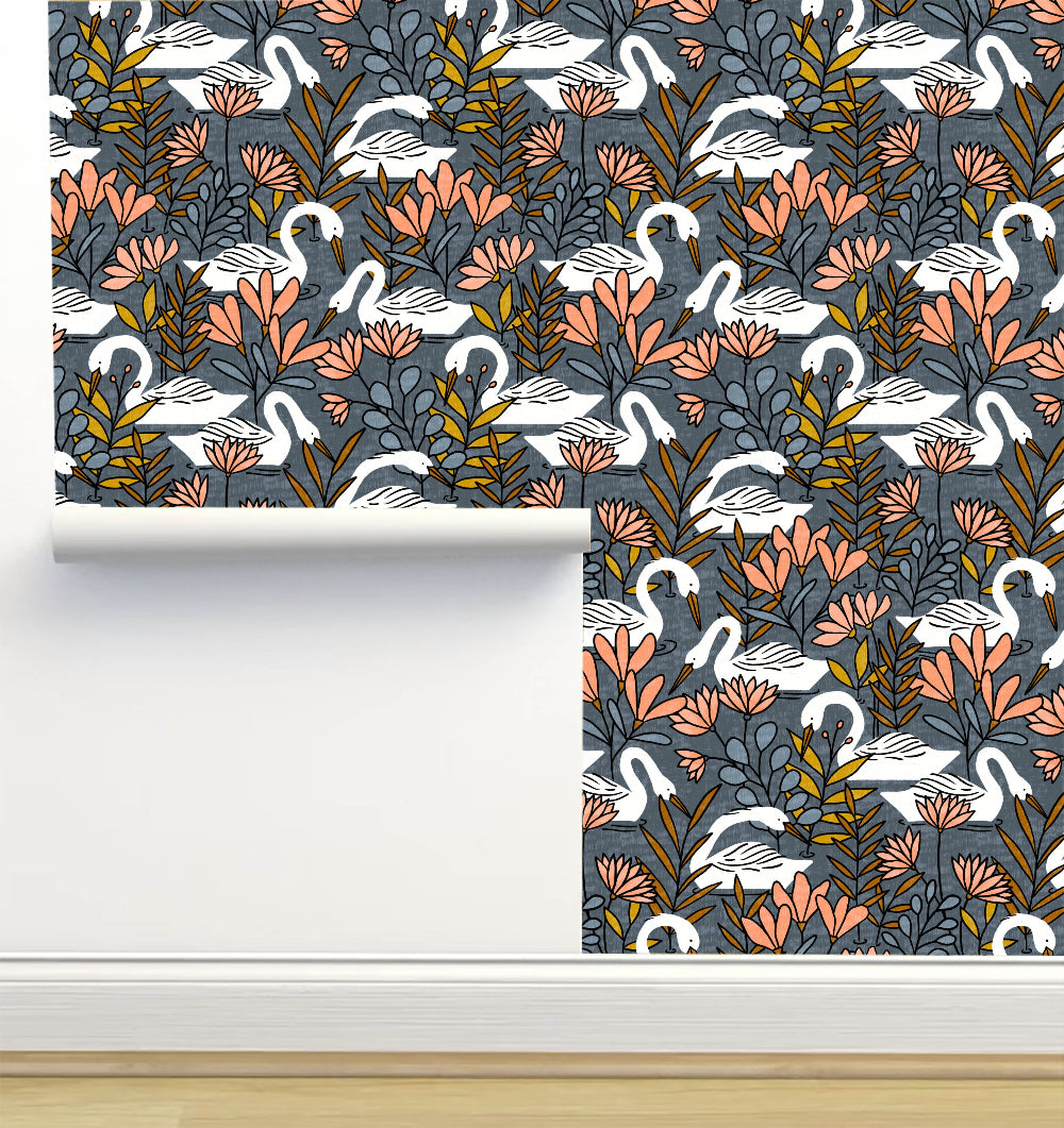 Odette Dark Blue Wallpaper by Amy MacCready