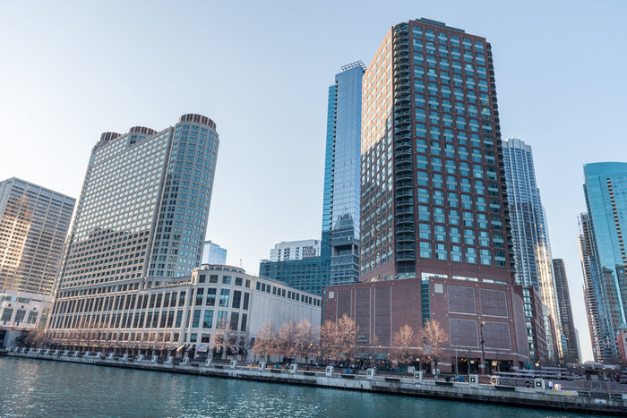 Chicago Cityscape With Skyscraper And Chicago River Wall Mural