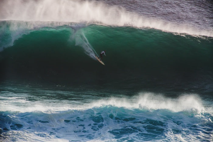 Image Surfer On Blue Ocean Big Mavericks Wave In California Wall Mural