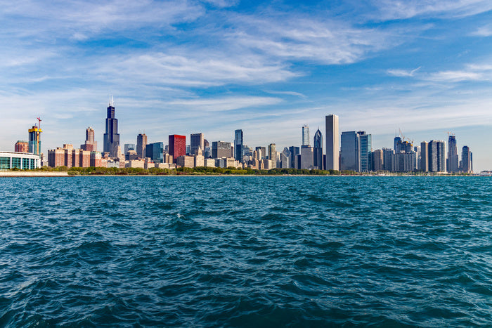 Windy City Downtown Skyline From Lake Michigan On A Sunny Day Chicago