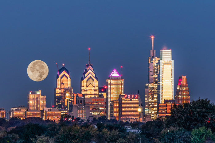 Full Moon Setting Behind Philadelphia Wall Mural