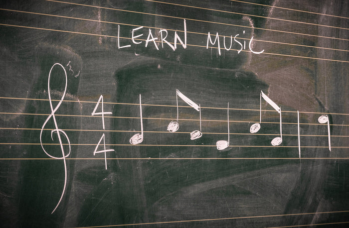 Random Music Notes Written With White Chalk On A Blackboard Learn Or T