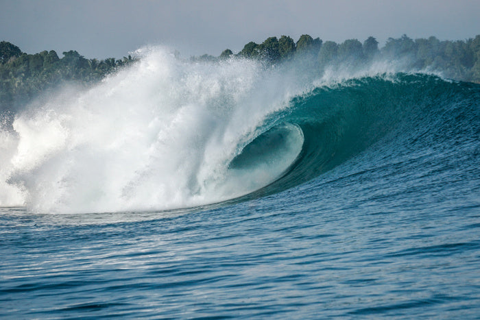 Perfect Blue Aquamarine Wave, Empty Line Up, Perfect For Surfing, Clea
