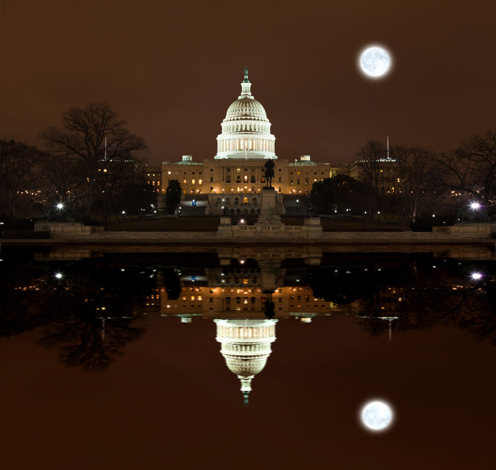 United States Capitol Building At Night Wall Mural