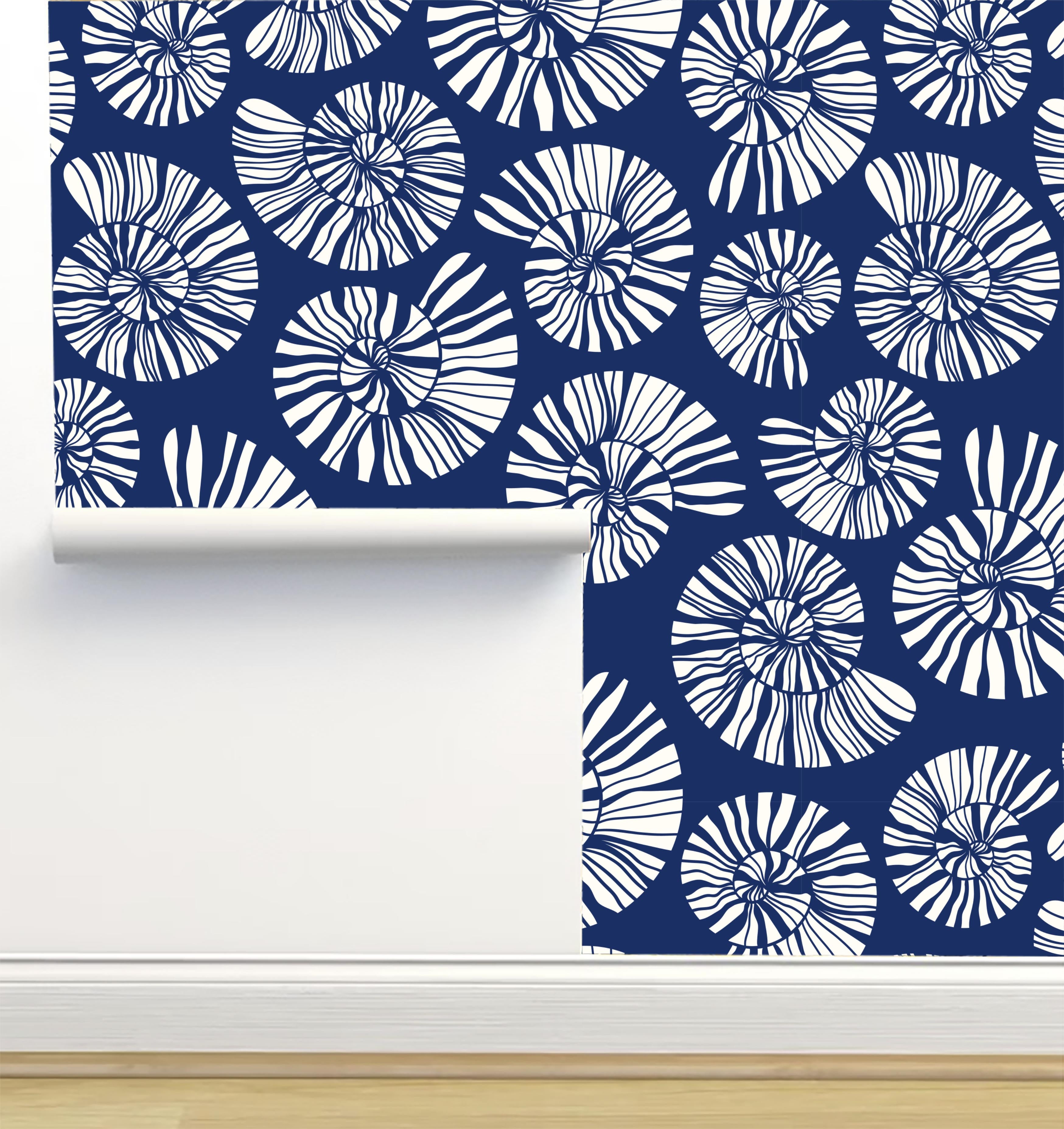 Seashells and Fossils Seaside Dark Blue Wallpaper