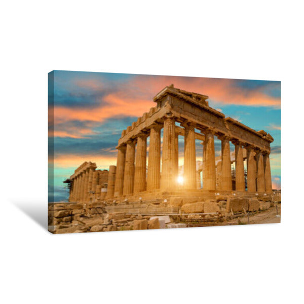 Parthenon Athens Greece Sun Beams And Sunset Colors Canvas Print