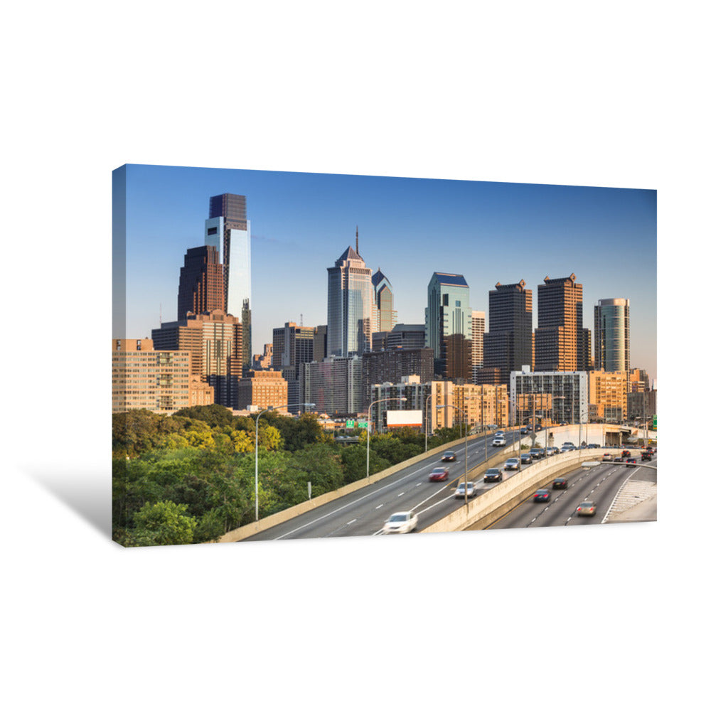 Traffic Drives On The Freeway In Downtown Philadelphia Pennsylvania US