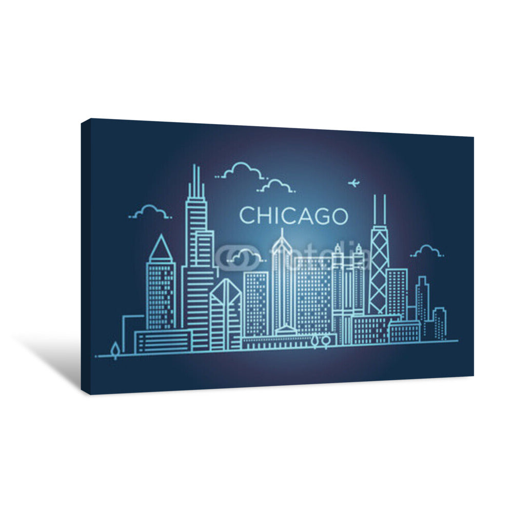 Linear Banner Of Chicago City Line Art Canvas Print