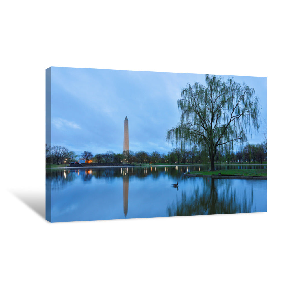 Washington Monument At National Mall At Dawn With Gloomy Sky The Monum