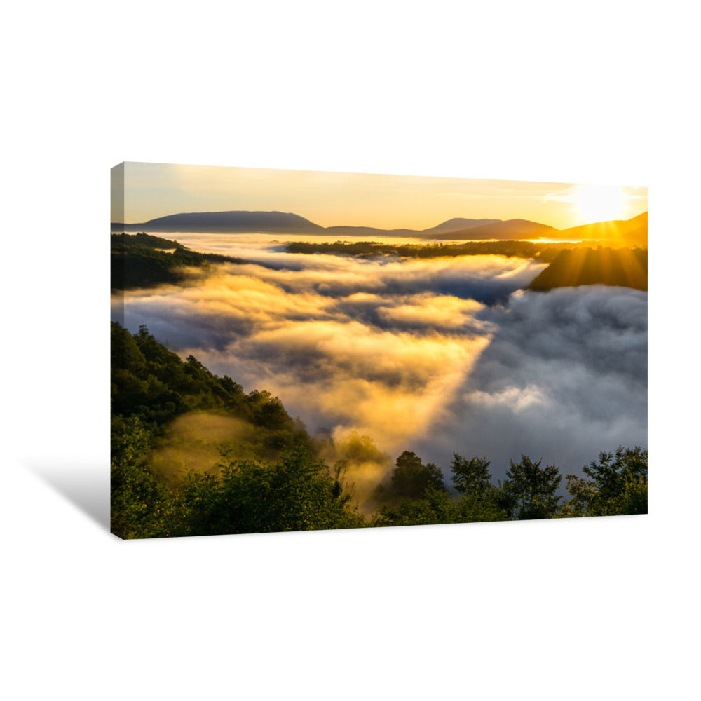 Cloud Inversion Above Hills And Mountain During Colorful Sunrise Canva