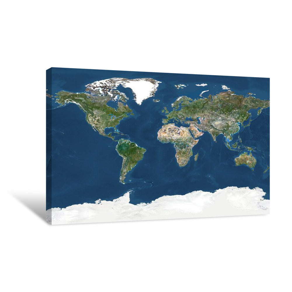World in Geographic Projection, True Color Satellite Image Canvas Prin