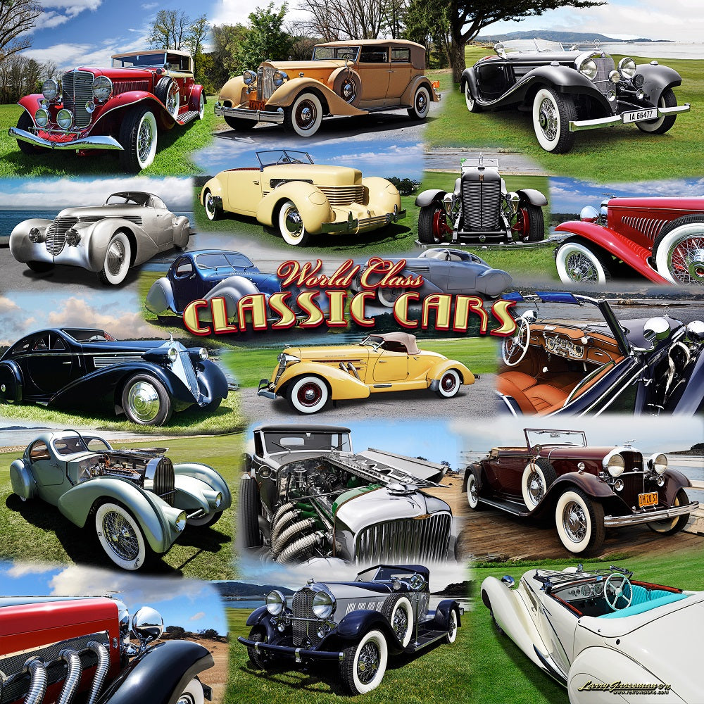 Classic Car Collage Wall Mural by Larry Grossman