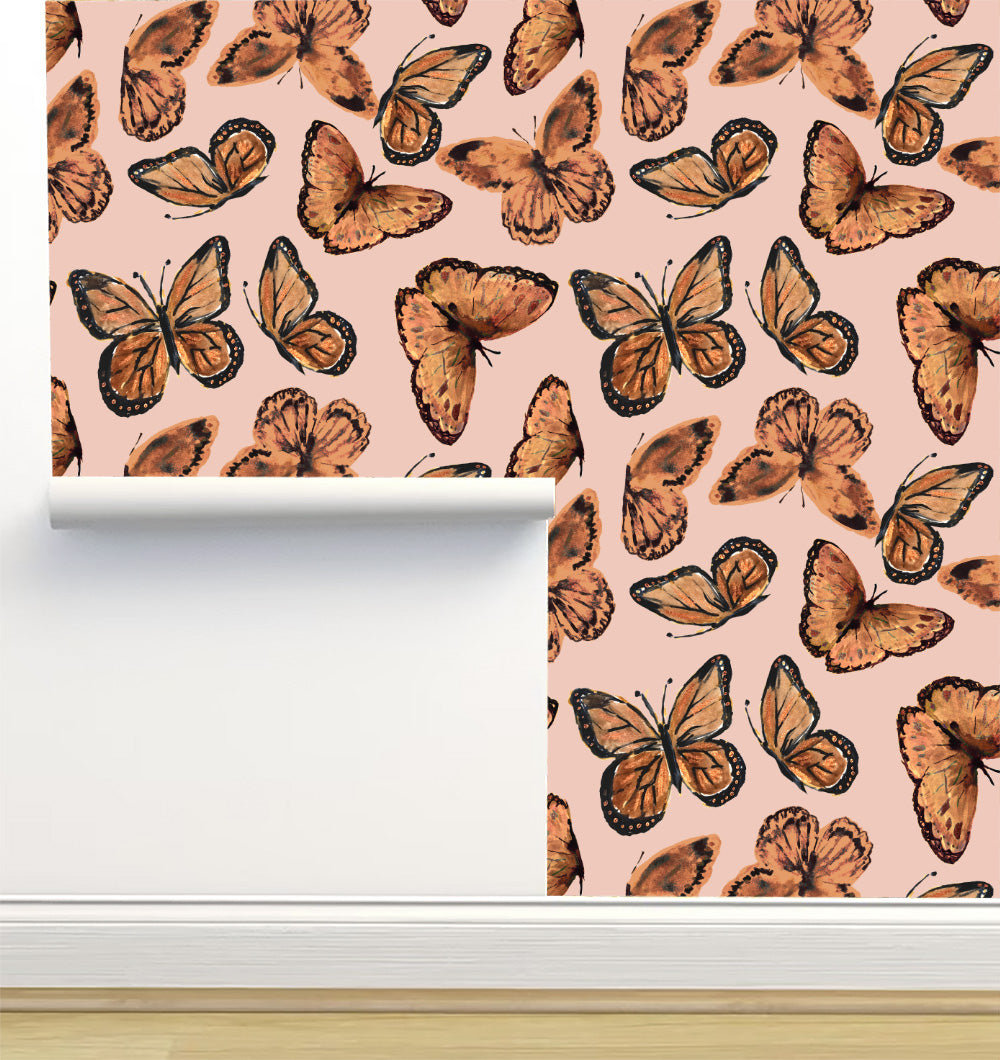 Monarch Butterflies Pink Wallpaper by Crystal W