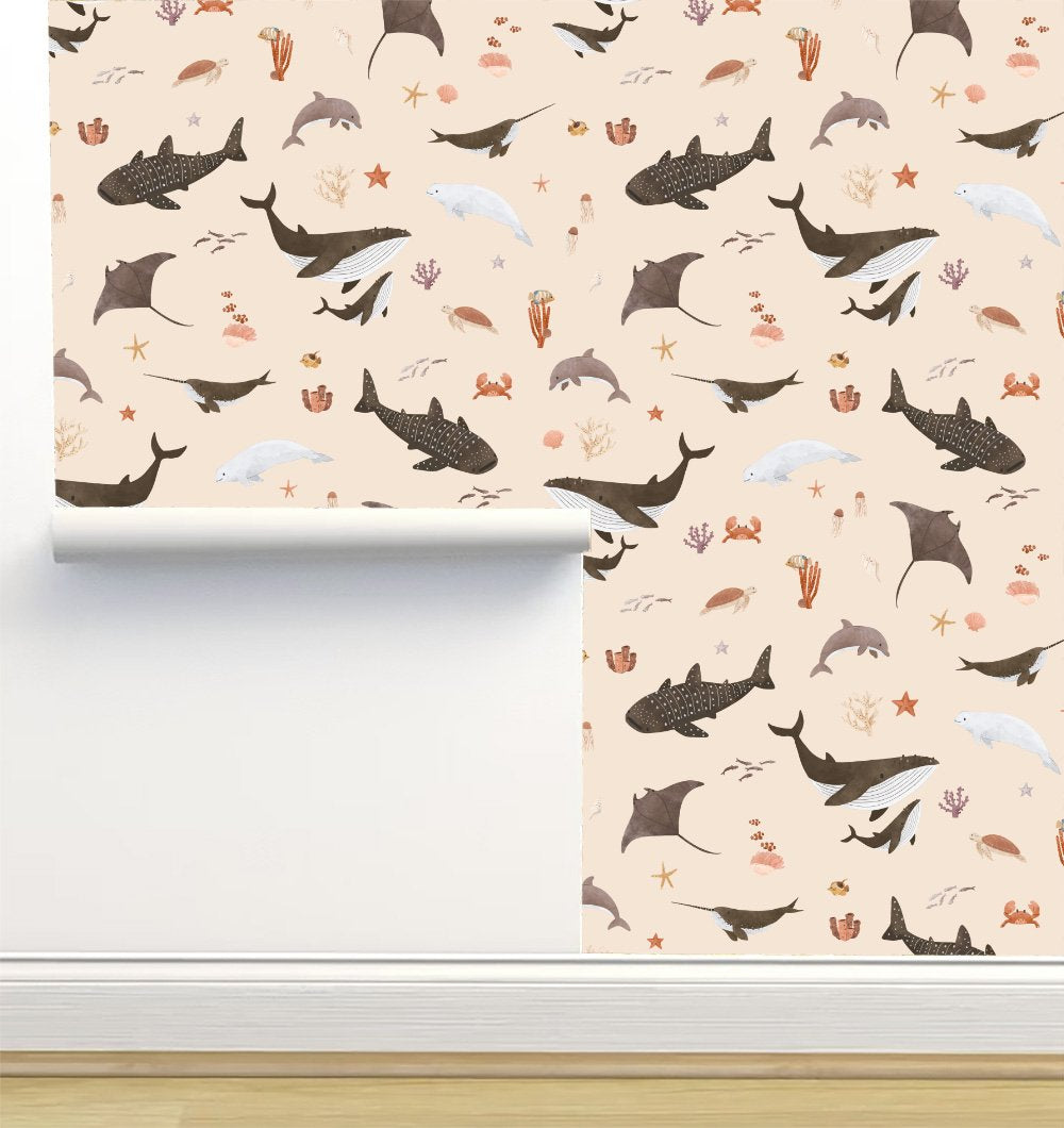 Splendid Sea Beige Wallpaper by Kikki Belle